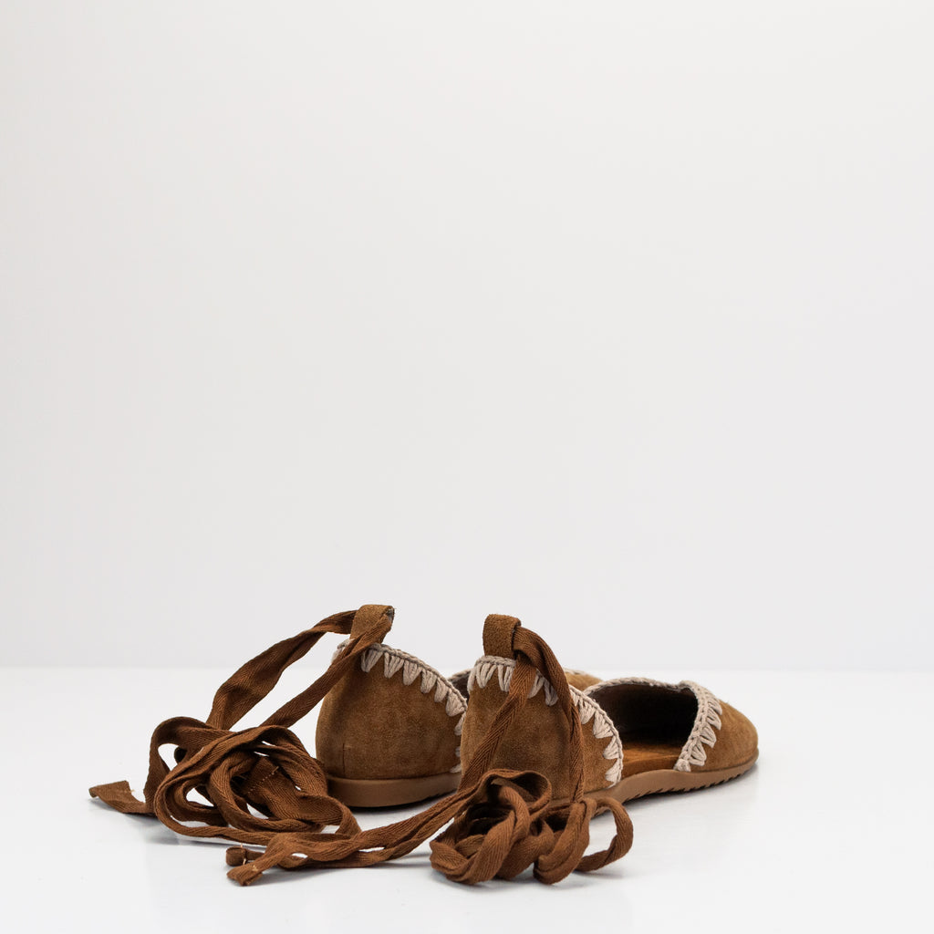 MOU BALLERINA WITH LACE COGNAC BAILARINAS DE ANTE | MOKSÍN – Moksin