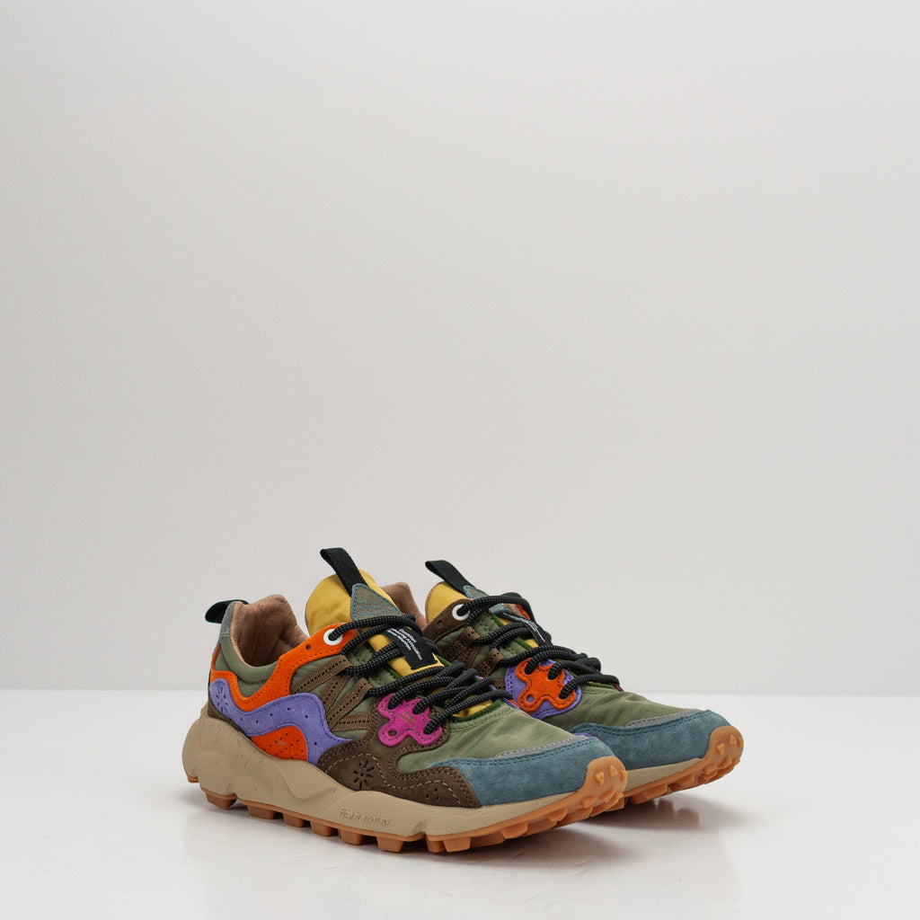 FLOWER MOUNTAIN YAMANO 3 UNI SUEDE NYLON KHAKI MULTI COLOUR SNEAKERS ...