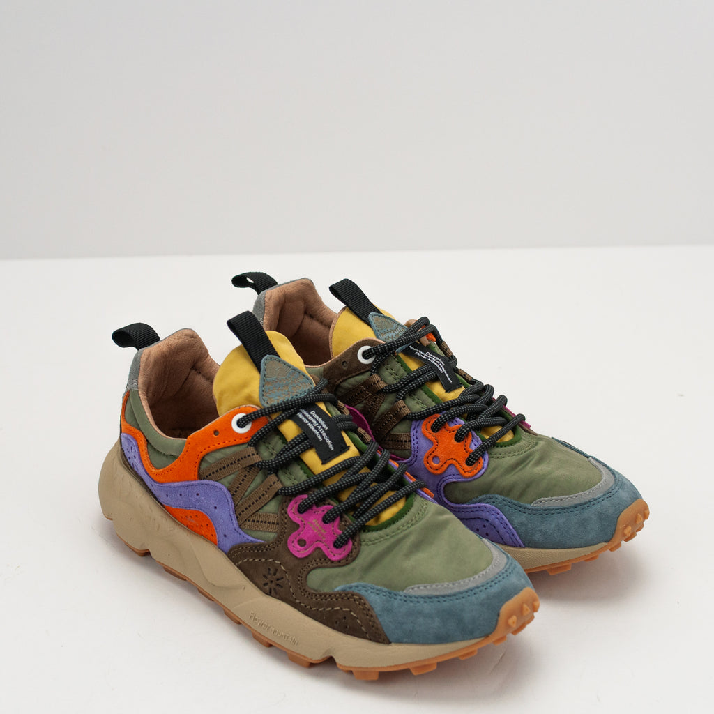 FLOWER MOUNTAIN YAMANO 3 UNI SUEDE NYLON KHAKI MULTI COLOUR SNEAKERS ...