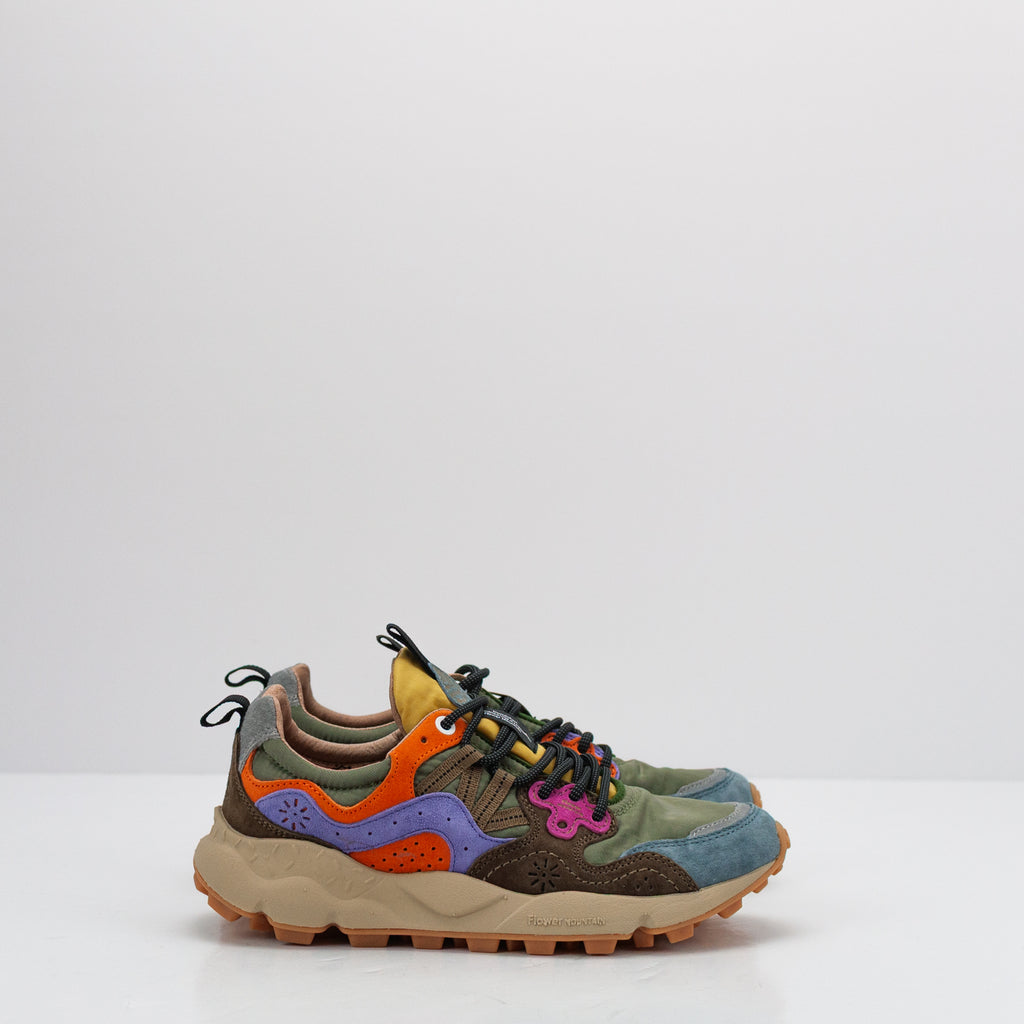FLOWER MOUNTAIN YAMANO 3 UNI SUEDE NYLON KHAKI MULTI COLOUR SNEAKERS ...
